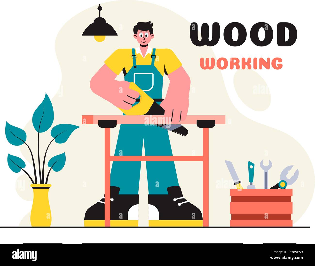 Woodworking Vector Illustration featuring Modern Craftsmen and Workers ...