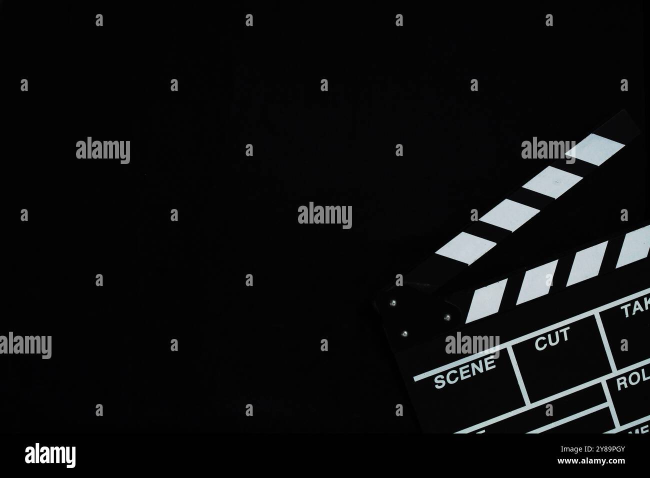 Clapperboard, Film production and movie making concept, on black brick ...