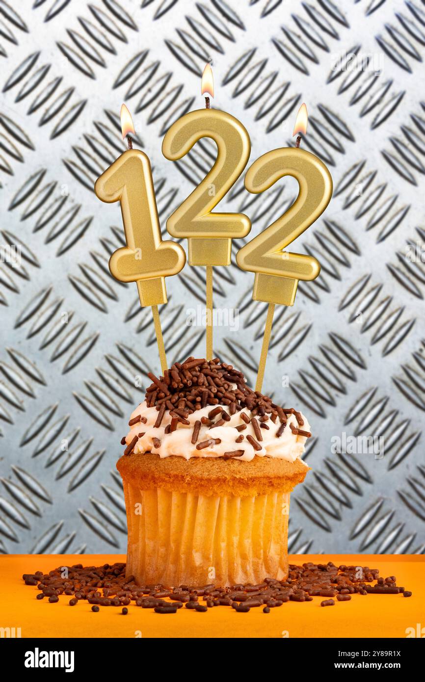 Birthday candle number 122 - Industrial metallic background Stock Photo ...