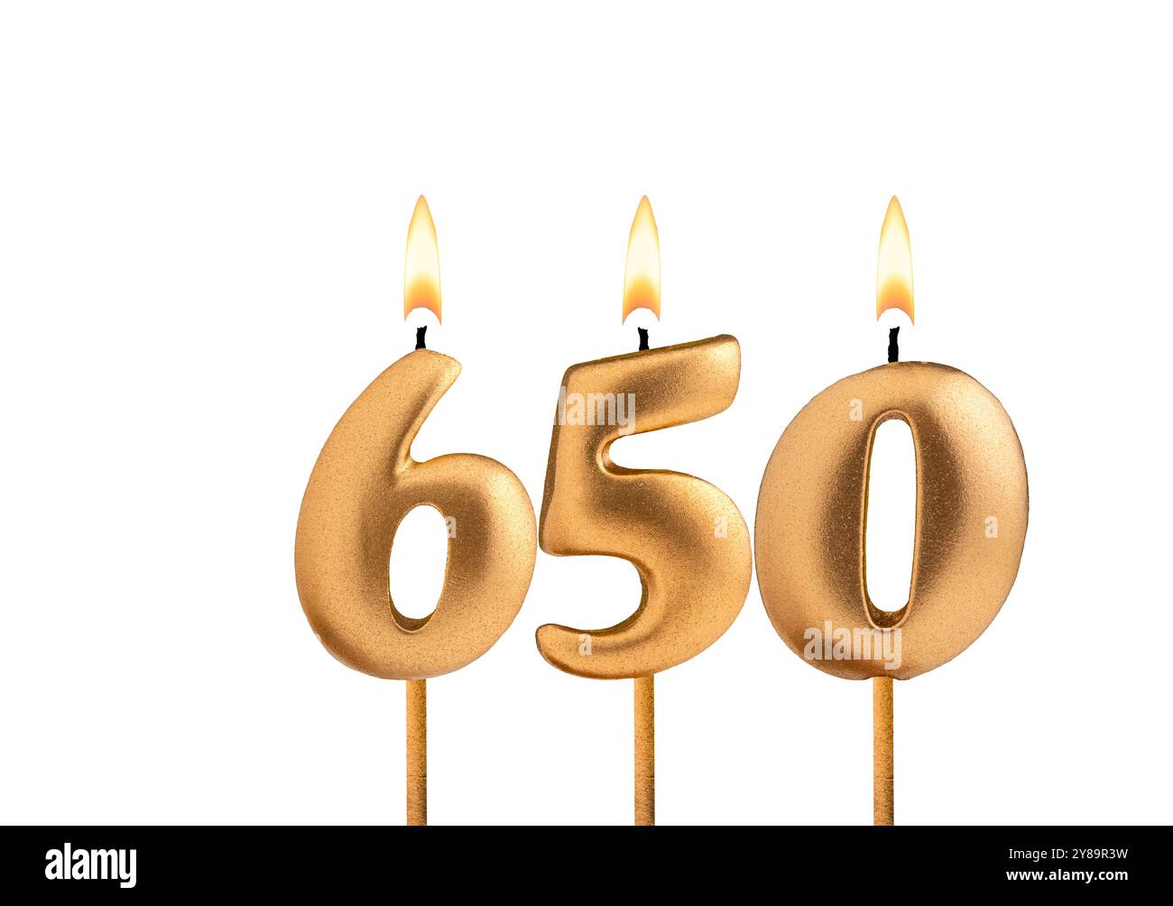 Birthday number 650 - Golden candle on white background Stock Photo - Alamy