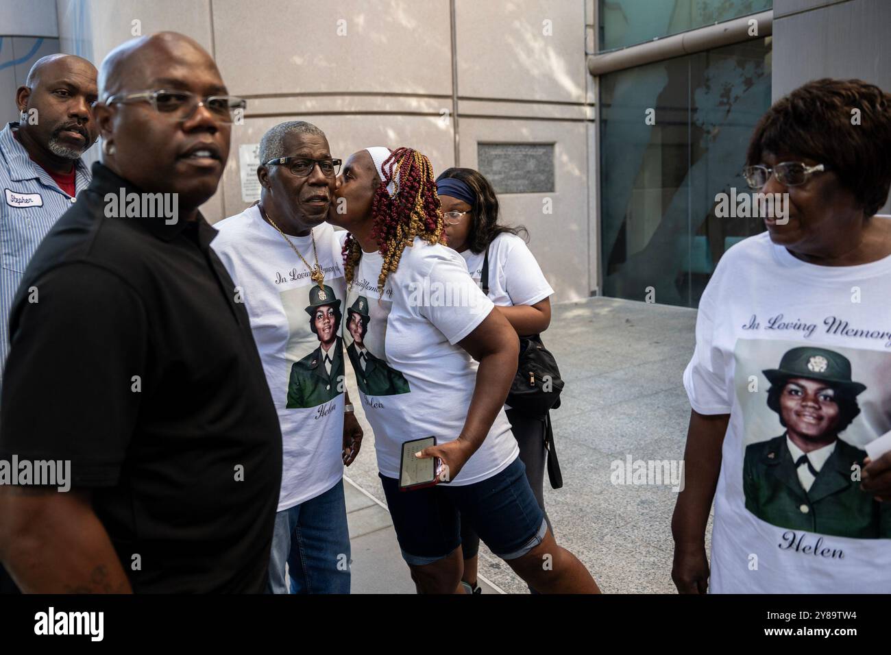 Sacramento, Ca, USA. 3rd Oct, 2024. Anita Ashwood, kisses her uncle John Mays after he talks ...
