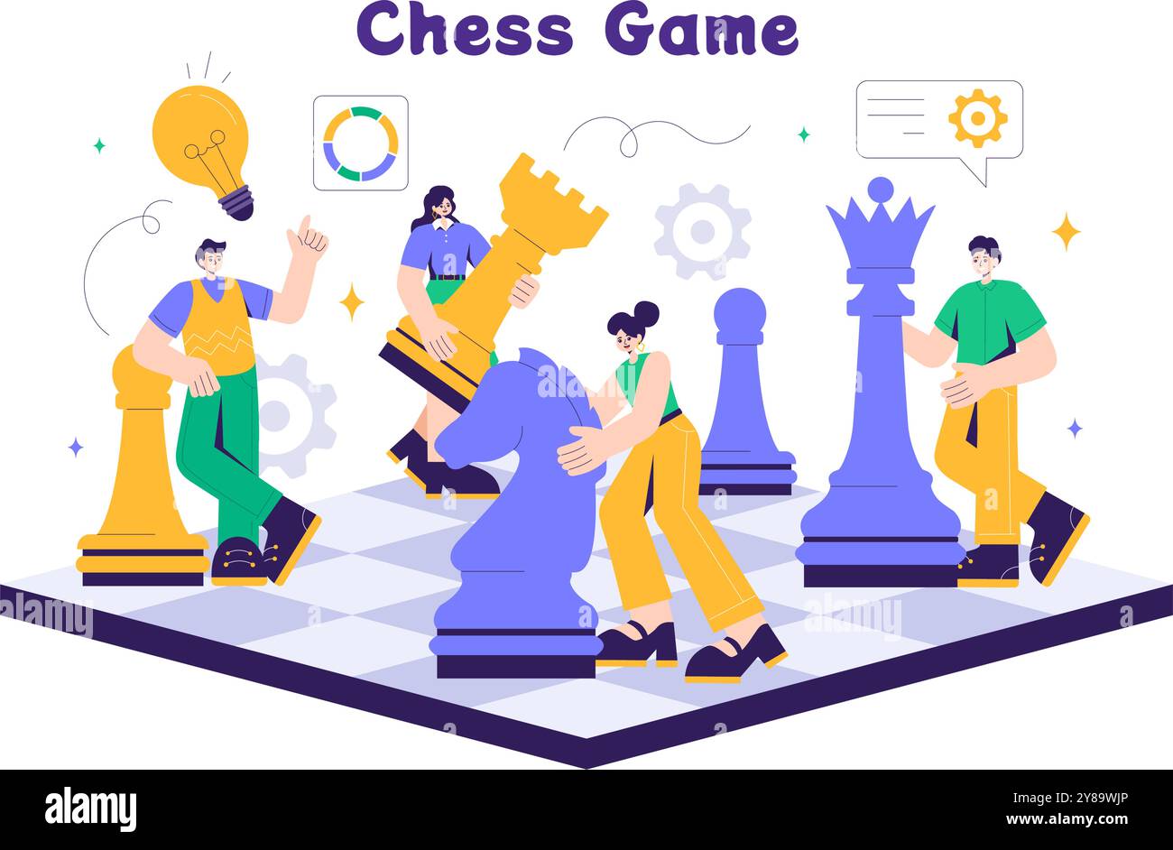 Chess Board Game Illustration with Black and White Pieces Representing ...