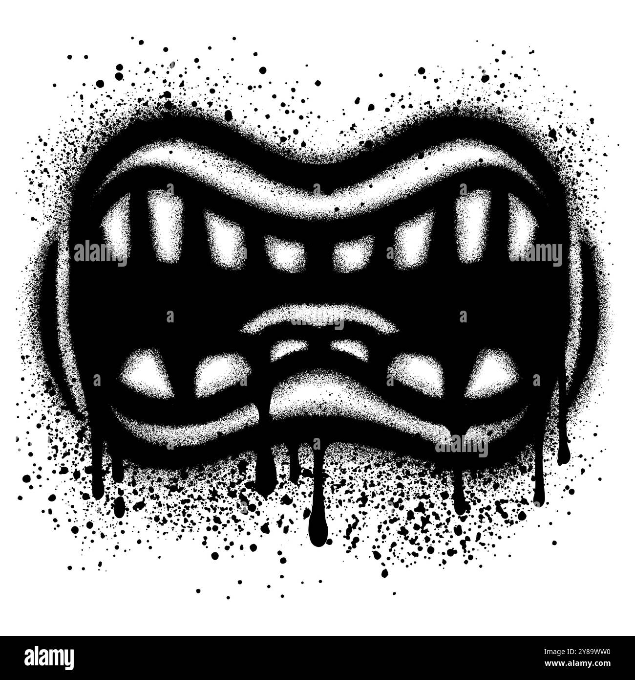 graffiti image of an angry mouth covered in black spray paint Stock ...