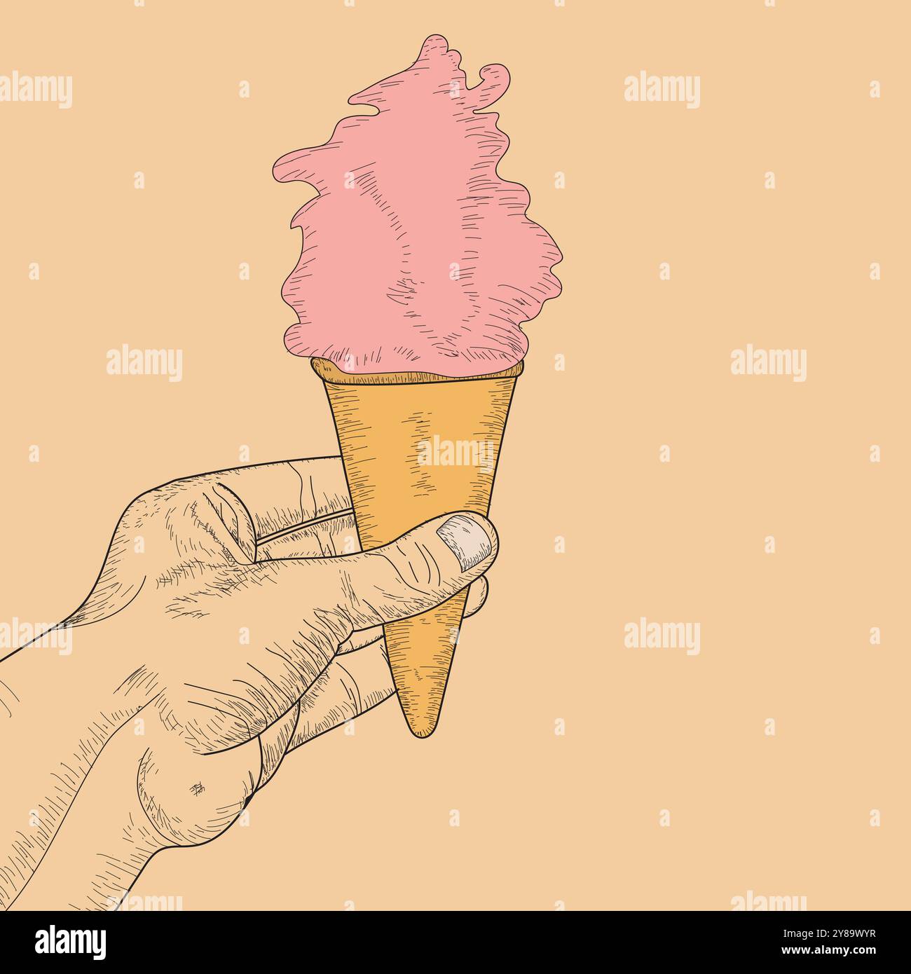 Ice cream holding hand, hand drawing, Ice cream cone line art hand ...