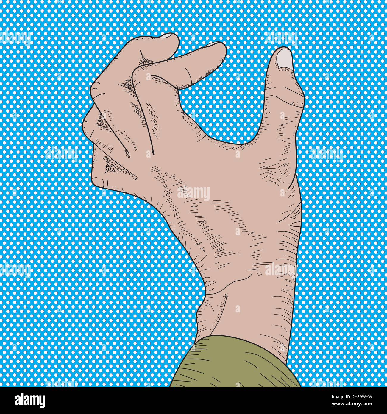 Vector vintage drawing of hand on a blue background, hand gesture ...