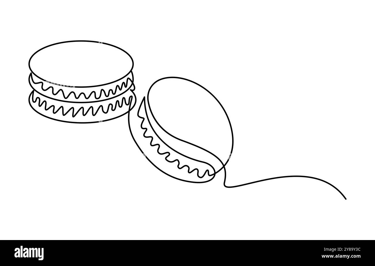 Macaron cookie one continuous line design. Restaurant food menu design ...