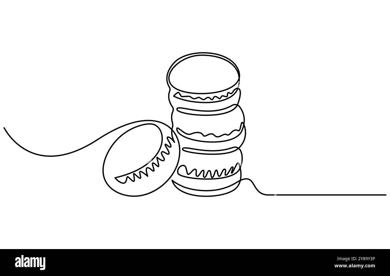 Macaron cookie one continuous line design. Restaurant food menu design ...