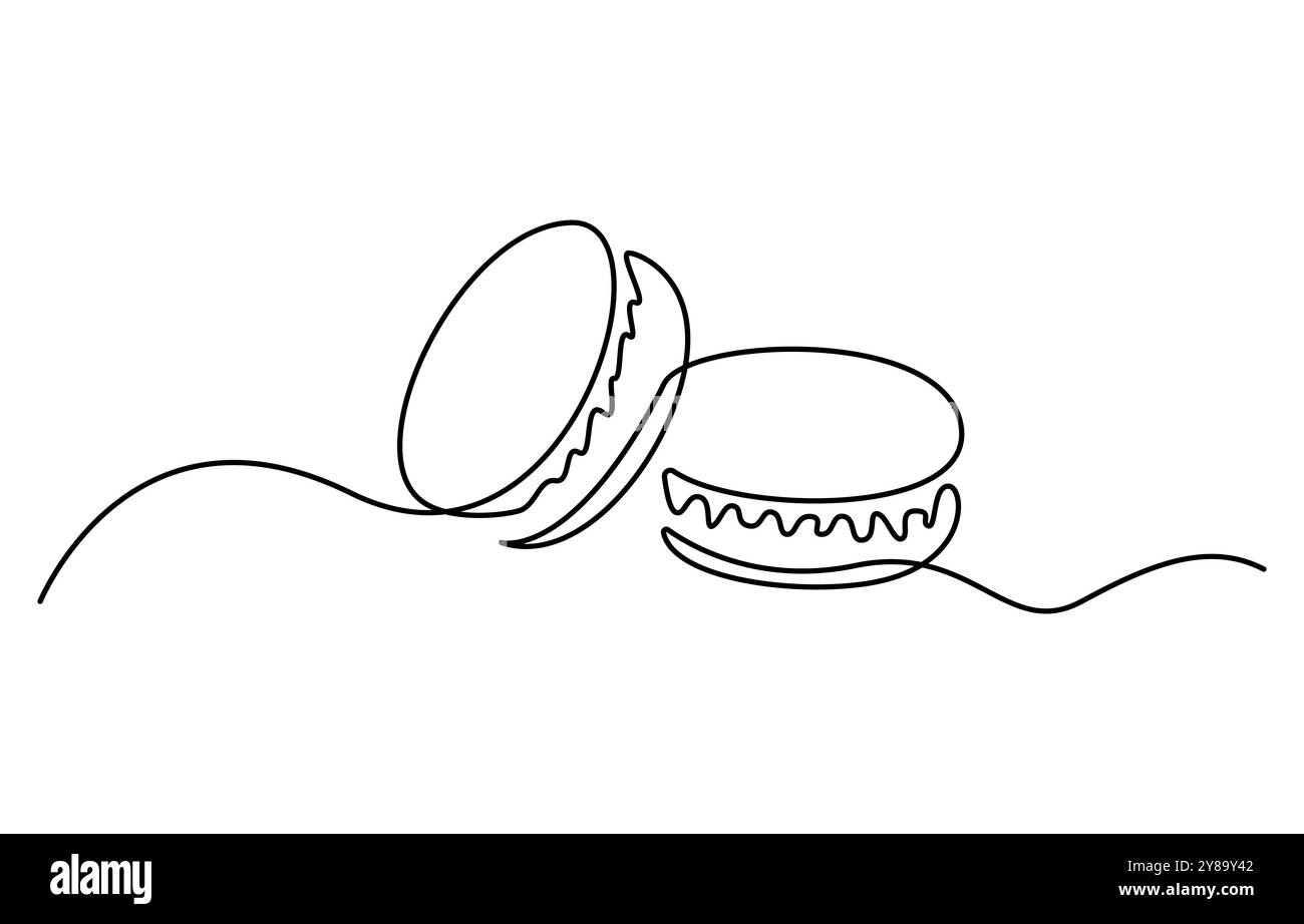Macaron cookie one continuous line design. Restaurant food menu design ...