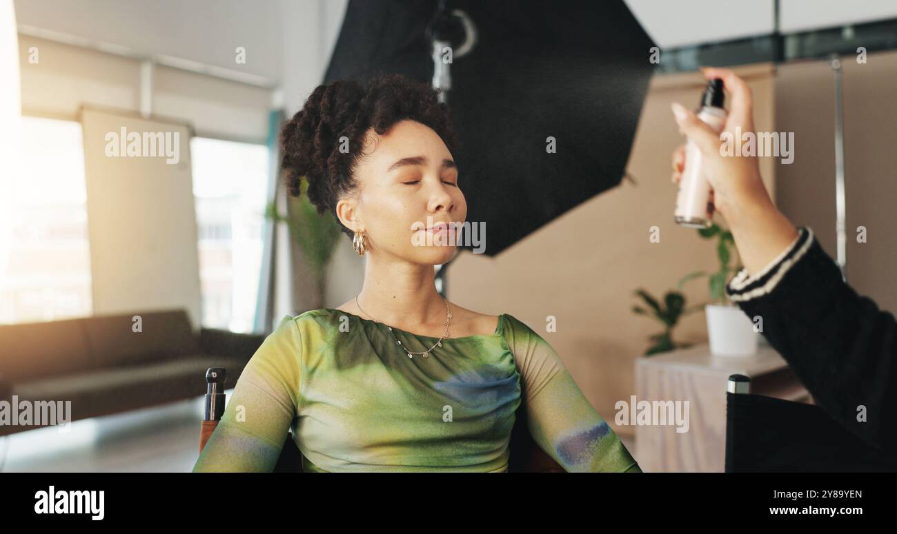 Cosmetics, studio and makeup for woman, photoshoot and preparing for ...