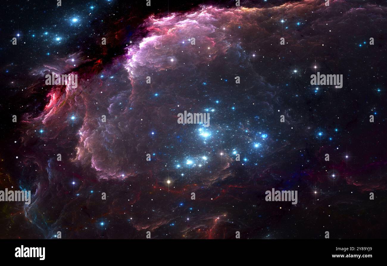 Group of bright blue massive stars in the nebula Stock Photo - Alamy