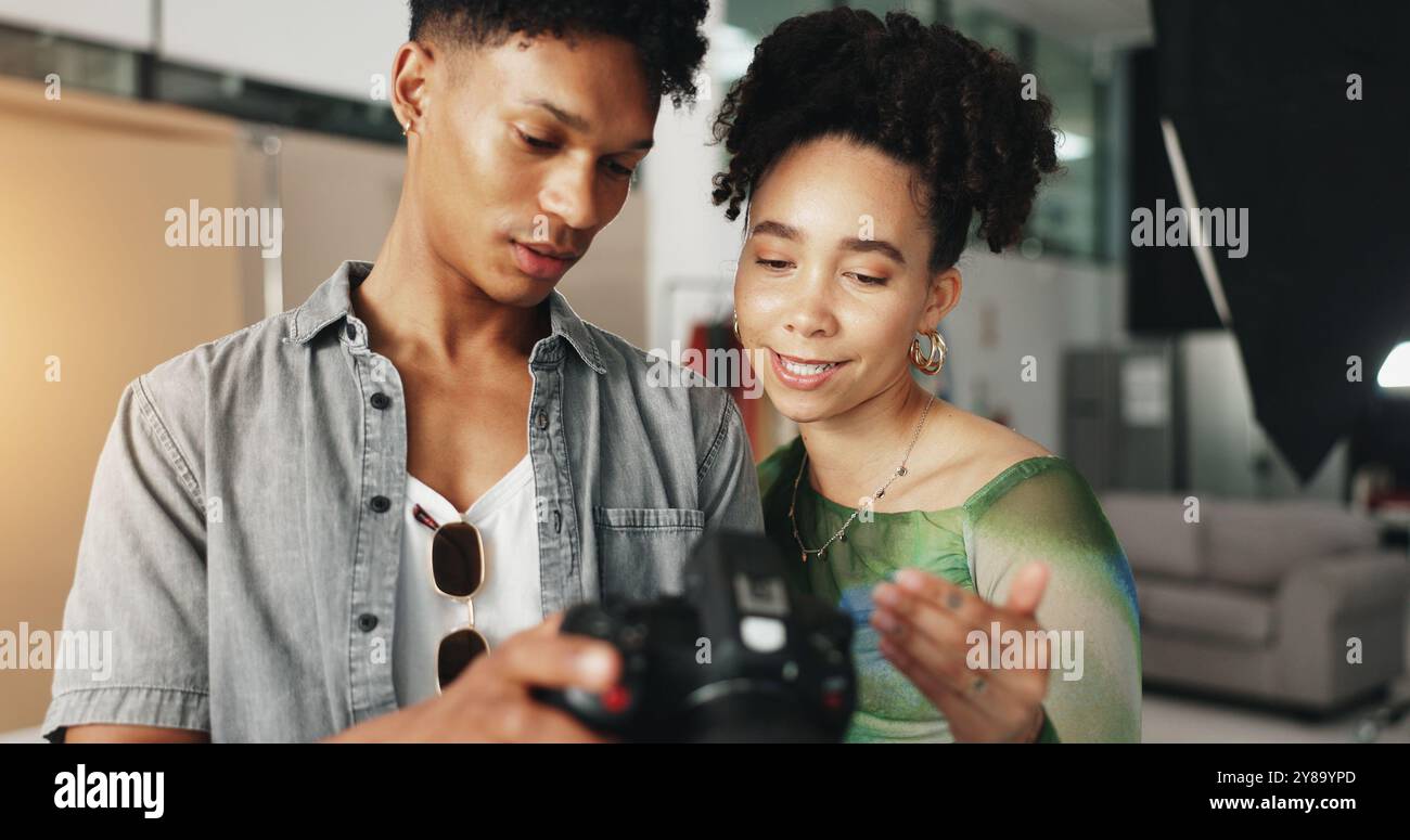 Photography, team and camera with people in studio for magazine ...