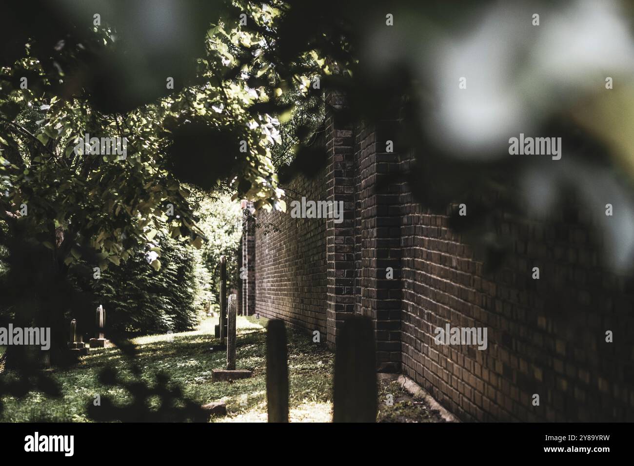 A brick wall at Cave Hill Cemetery in Louisville, Kentucky Stock Photo ...