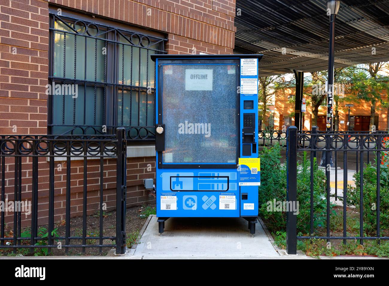 An offline, smashed, vandalized NYC Public Health Vending Machine ...