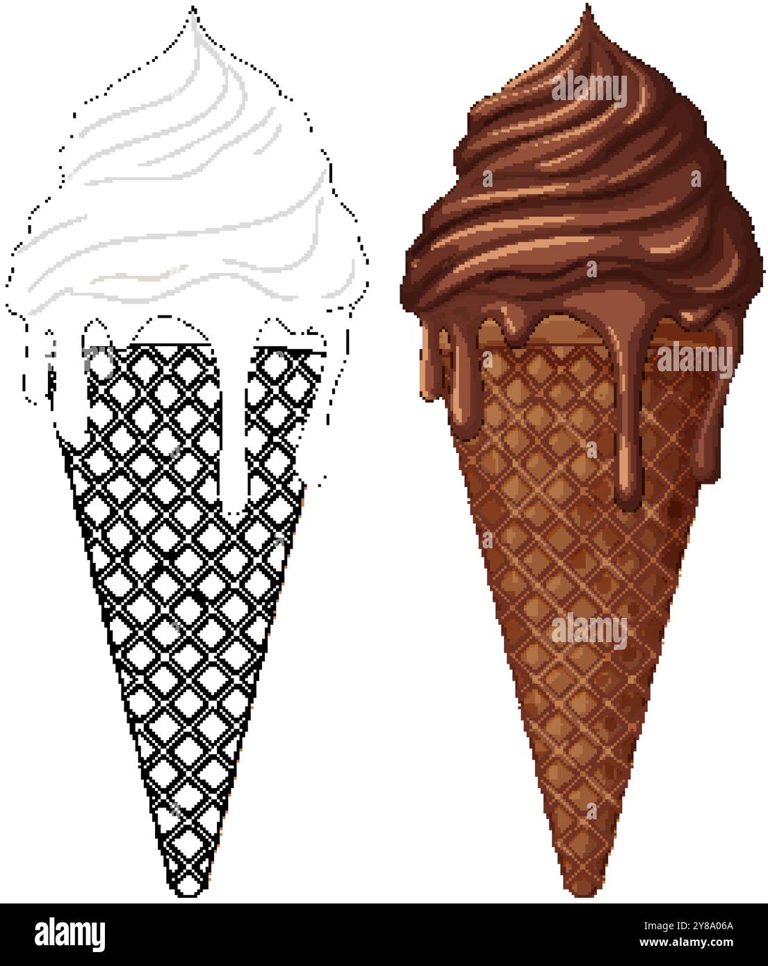 Two ice cream cones, one colored, one outlined Stock Vector Image & Art ...