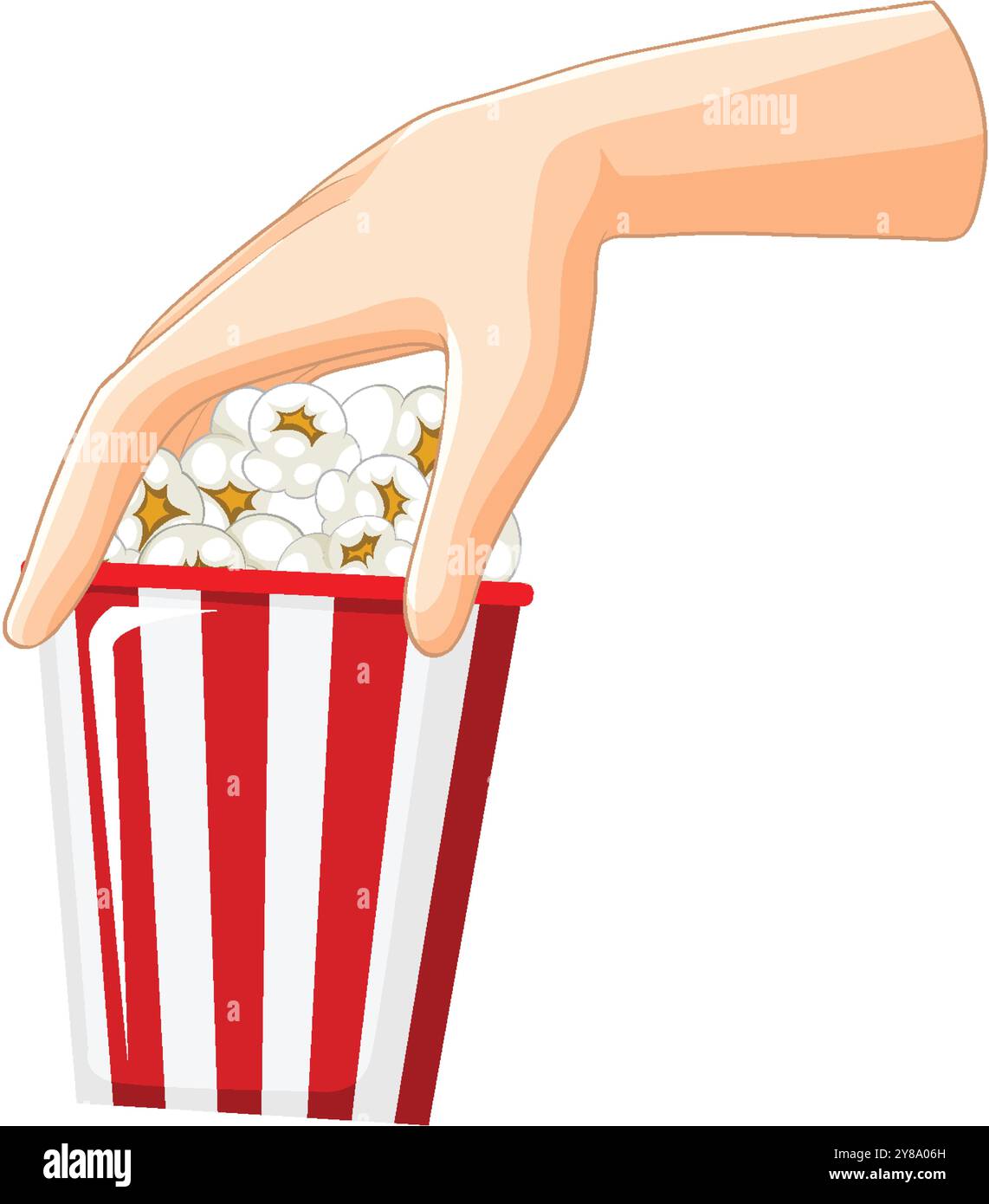 Illustration of hand grabbing popcorn from striped box Stock Vector ...