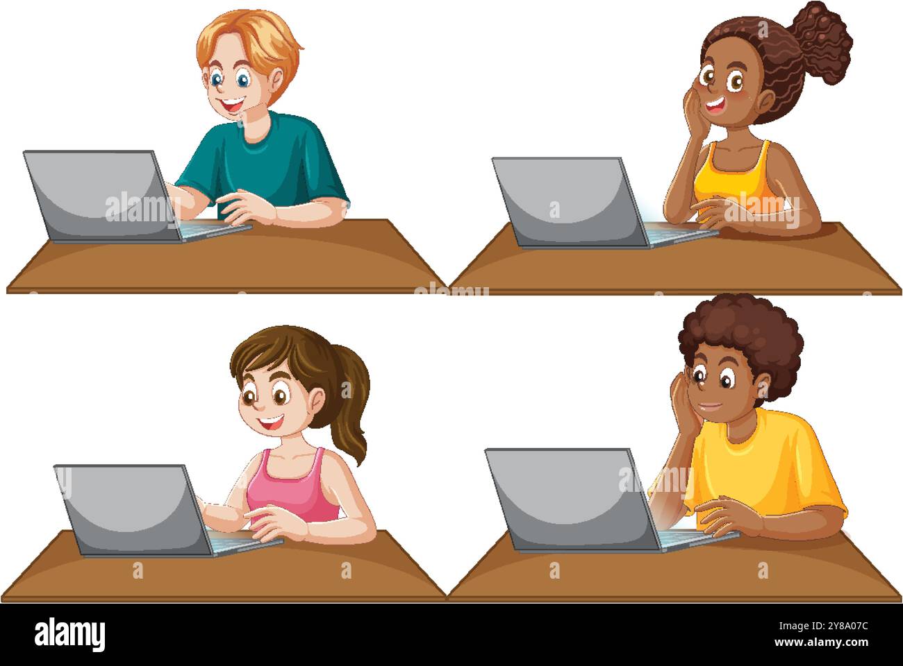 Laptops at desks group Stock Vector Images - Alamy