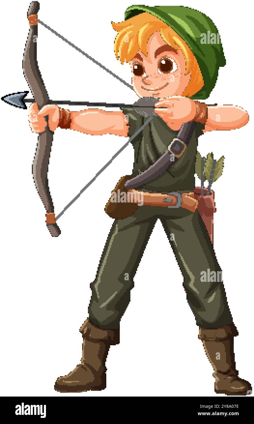 Young archer in green outfit aiming Stock Vector Image & Art - Alamy
