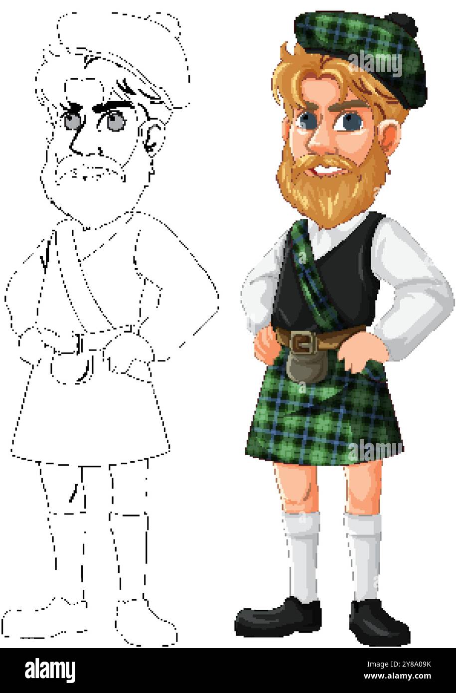 Illustration of a man in a kilt and beret Stock Vector Image & Art - Alamy