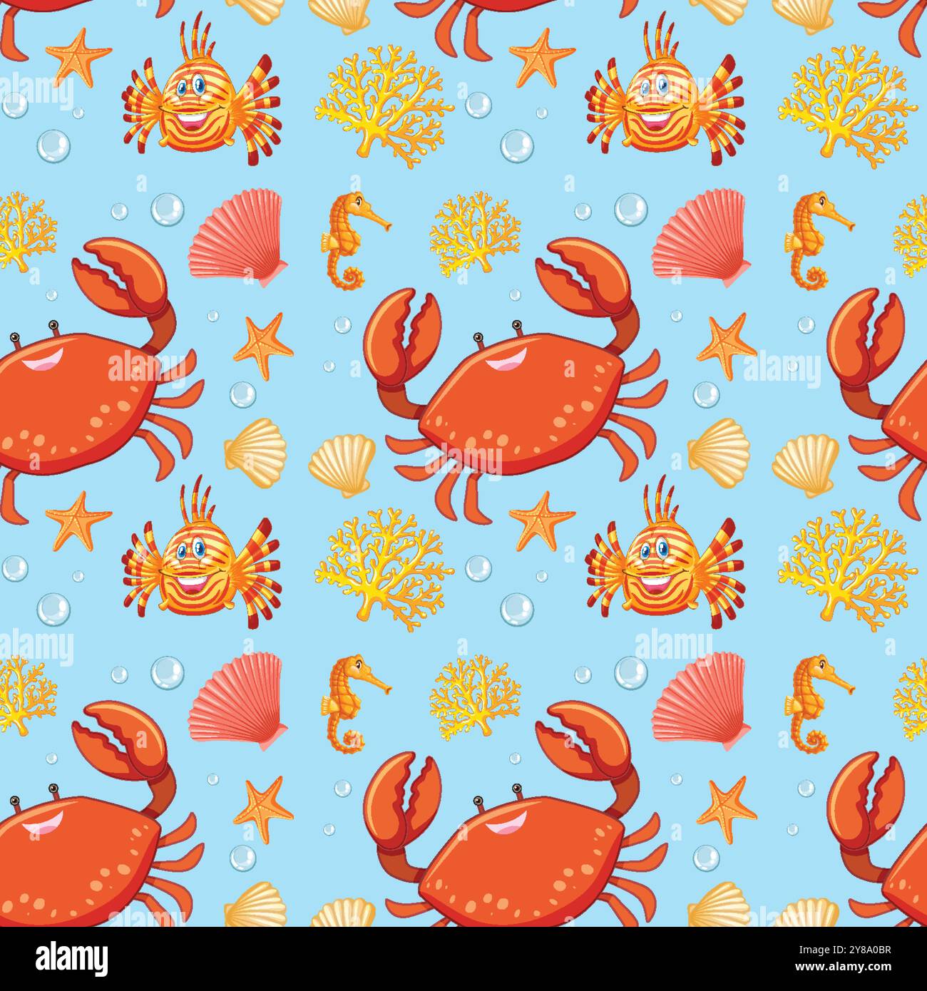 Colorful sea creatures and shells on blue background Stock Vector Image ...