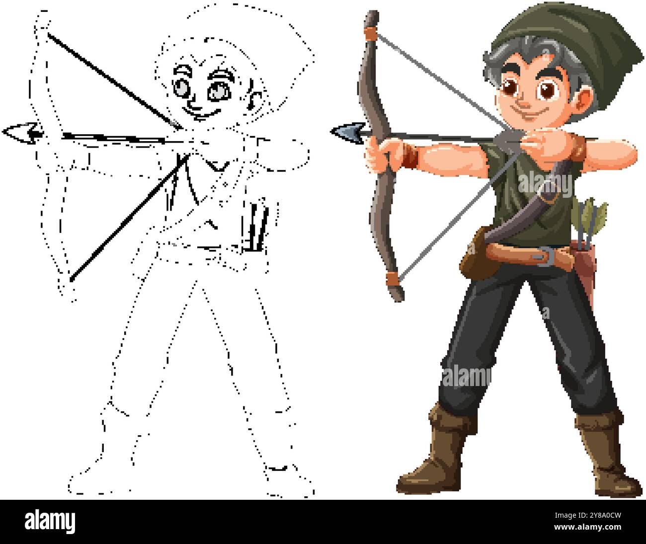Boy aiming bow and arrow confidently Stock Vector Image & Art - Alamy