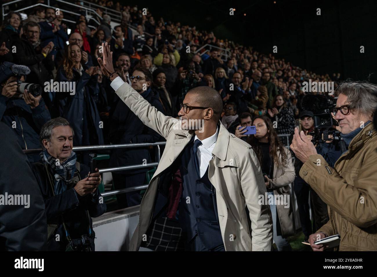 Karim Bouamrane makes his way to the podium to speak during the launch ...