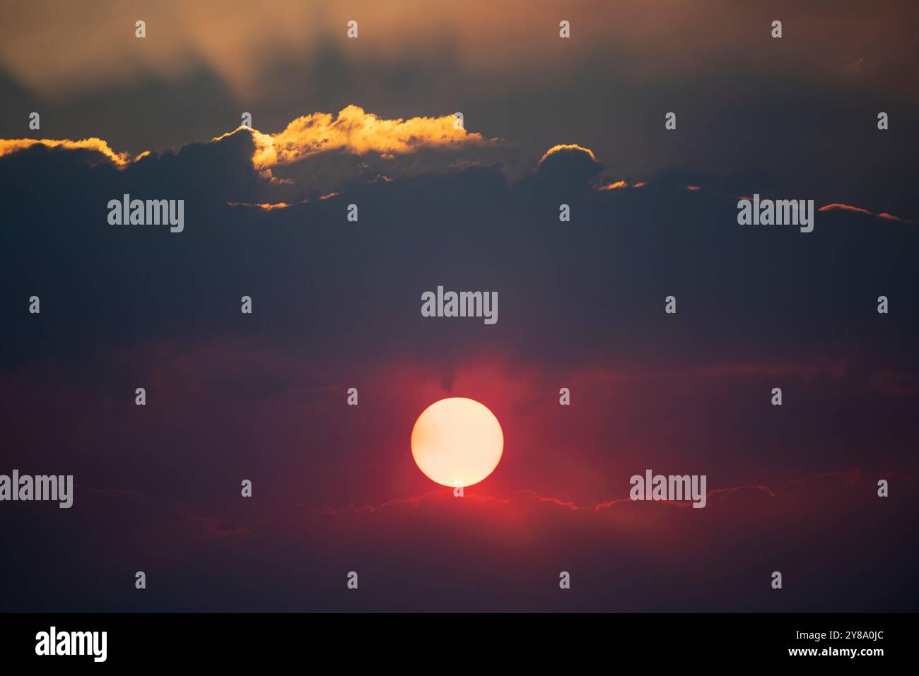 Sunset sky dramatic sunset clouds and sunset sunrays. Epic hot summer ...