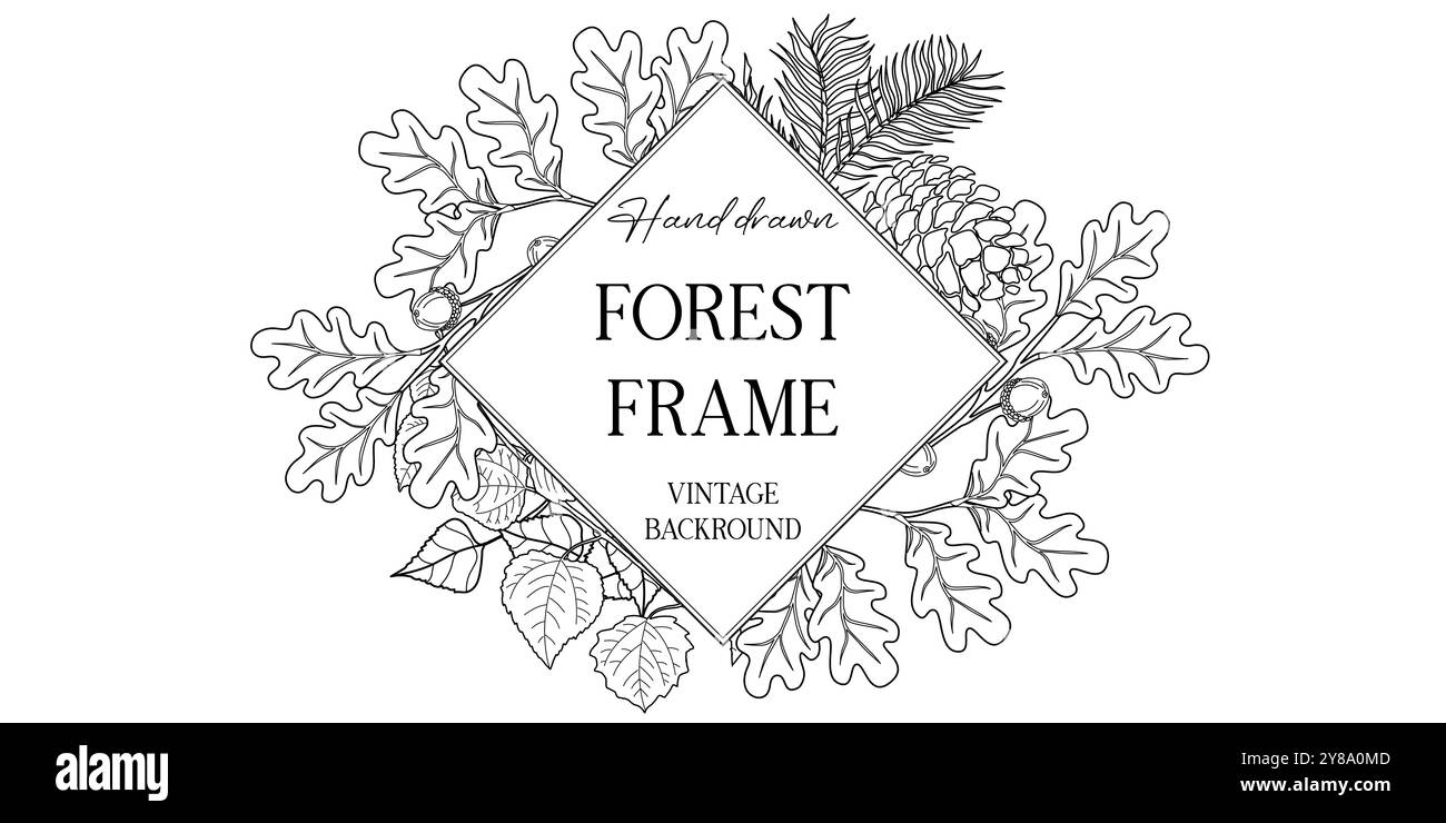 Hand drawn autumn botanical frame with falling leaves. Vector ...