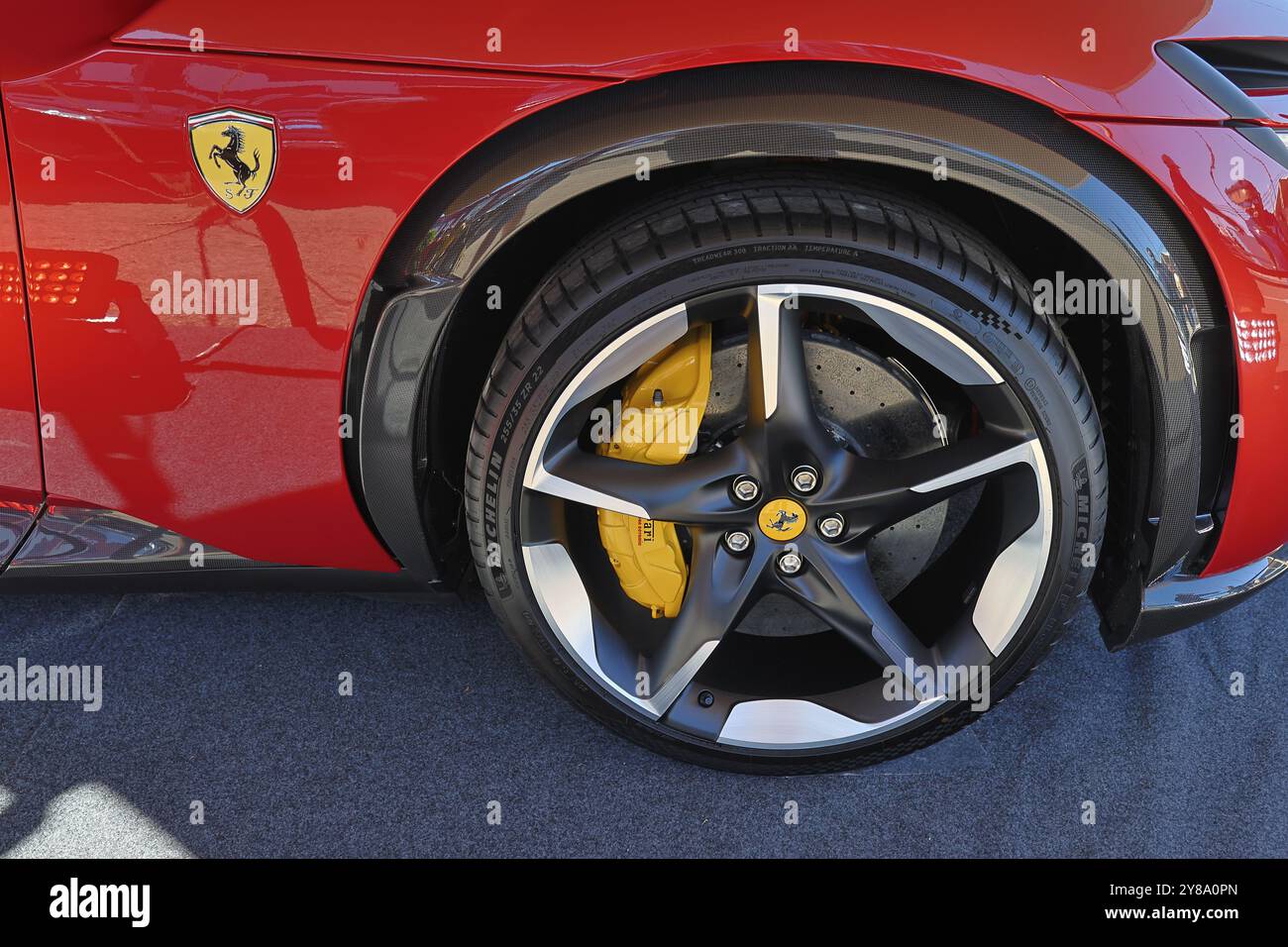 Close up showcasing the intricate design of a ferrari sf90 stradale ...