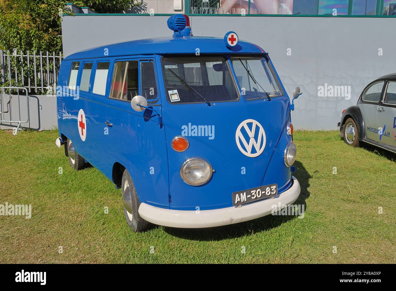 Classic volkswagen minivan restored and painted in blue and white ...