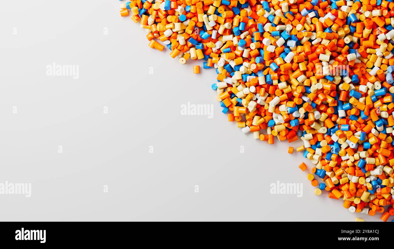 Closeup top view on colorful plastic polypropylene granules heap on ...