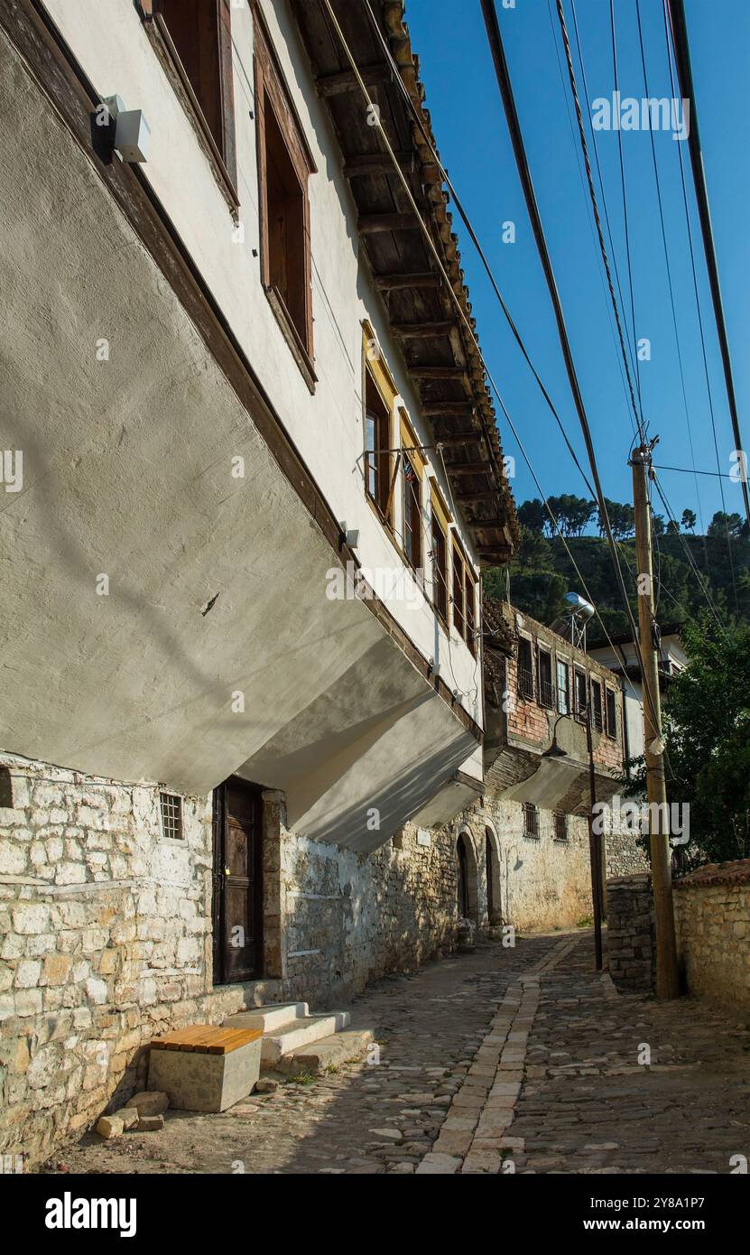 An historic house with half-timbered jettying overhanging a lane in the ...