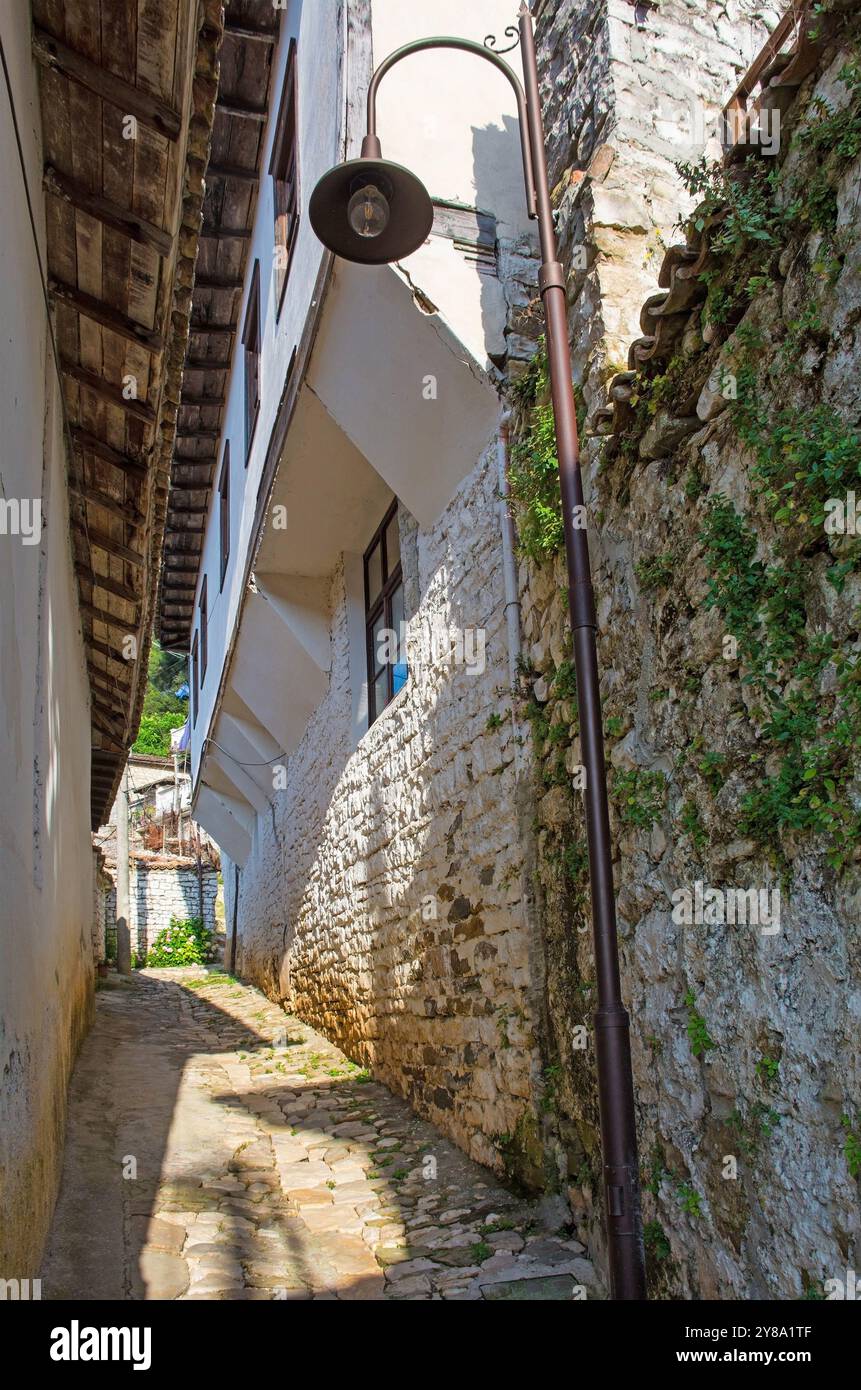 An historic house with half-timbered jettying overhanging a lane in the ...