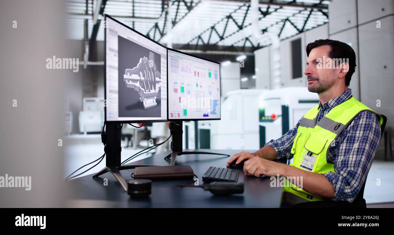Engineer Doing 3D CAD Model Design On Computer At Factory Stock Photo - Alamy