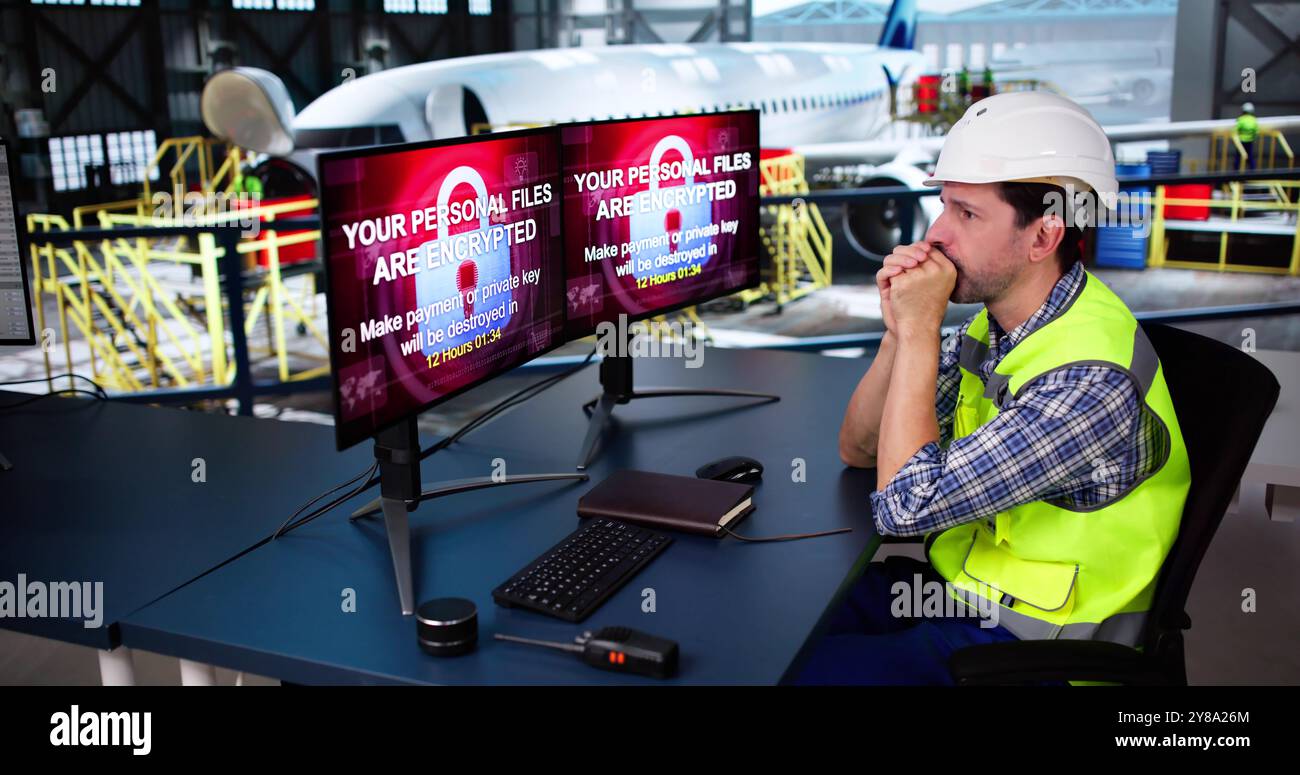 Cyber Ransomware Attack At Airport. Aircraft Safety Stock Photo - Alamy