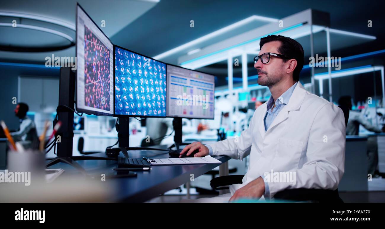 Research Lab Scientist Using Computer. Medical Science Stock Photo - Alamy