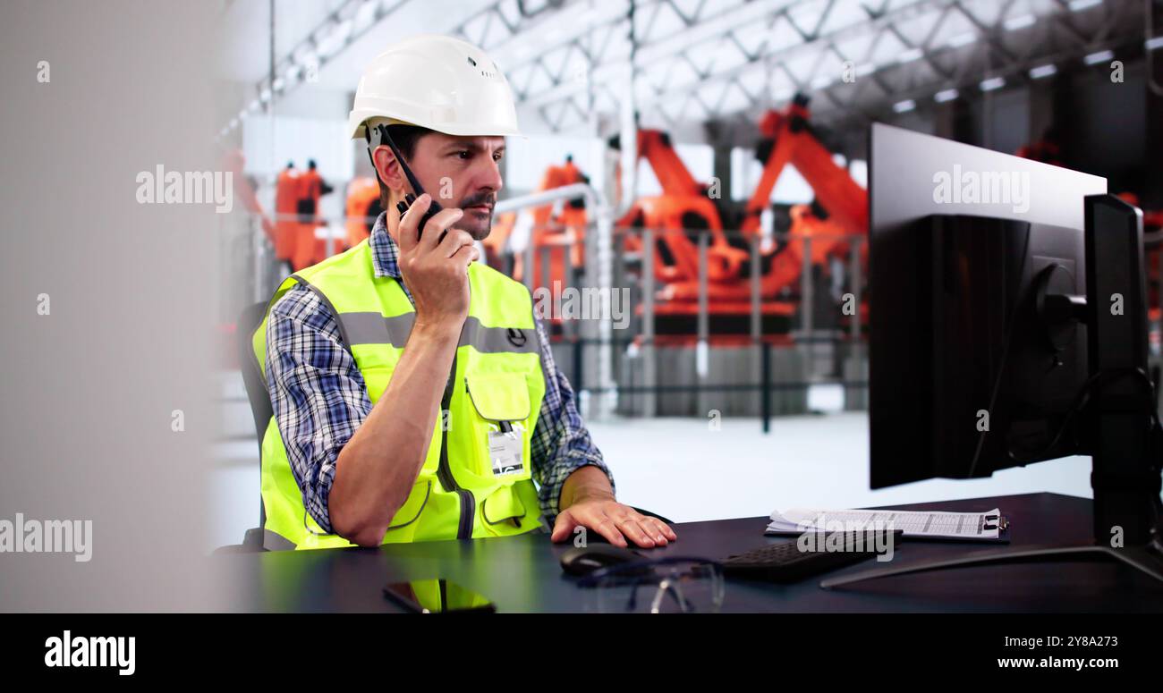 Automobile Vehicle Production Worker Using Walkie Talkie Stock Photo ...