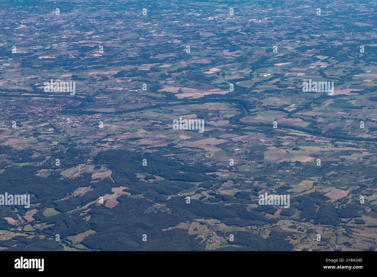 Aerial view over Toulouse city and the Occitania region in the south of ...