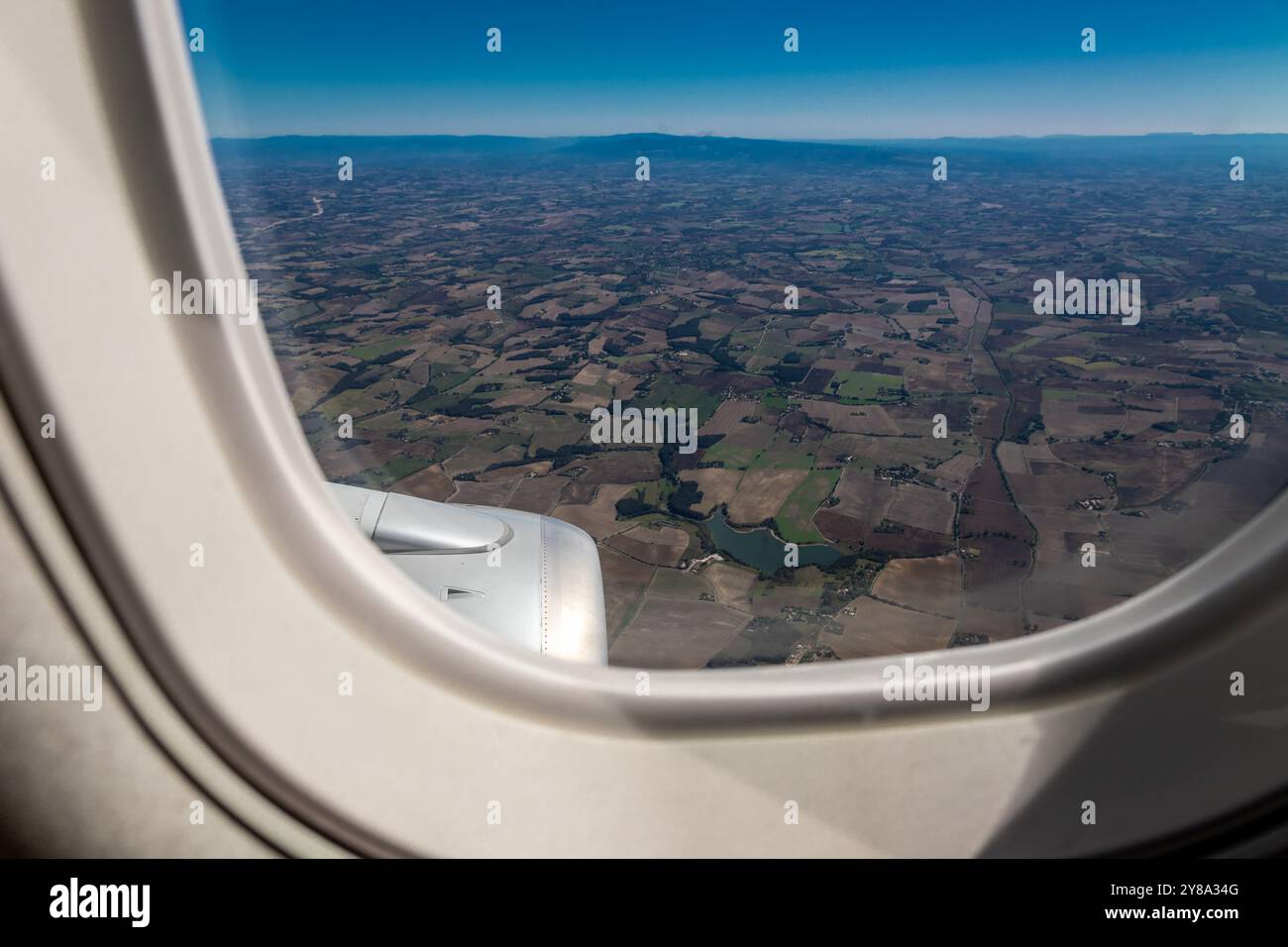 Aerial view over Toulouse city and the Occitania region in the south of ...