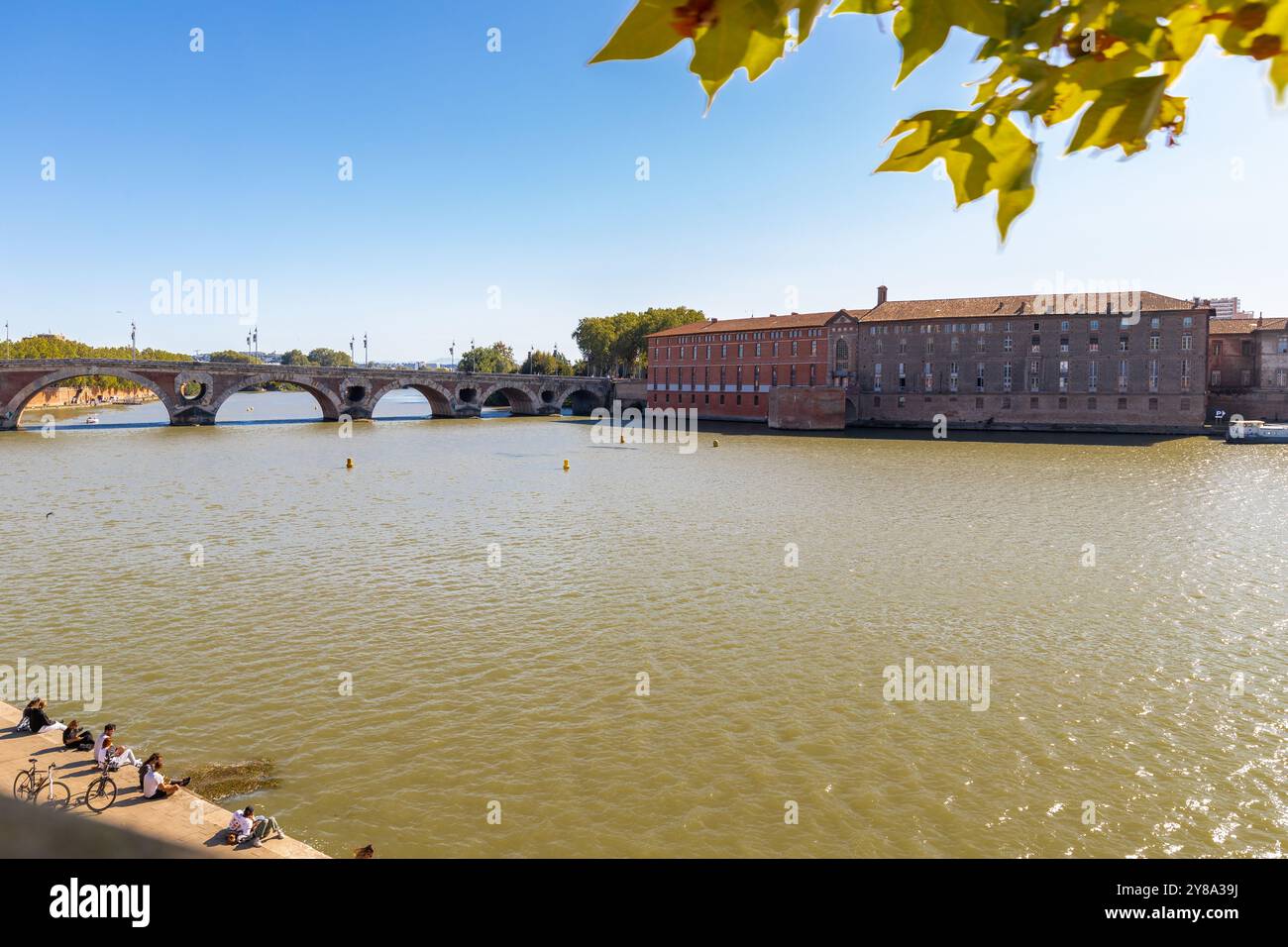 Golden sunset over the Garonne river and Pont Neuf in downtown Toulouse ...