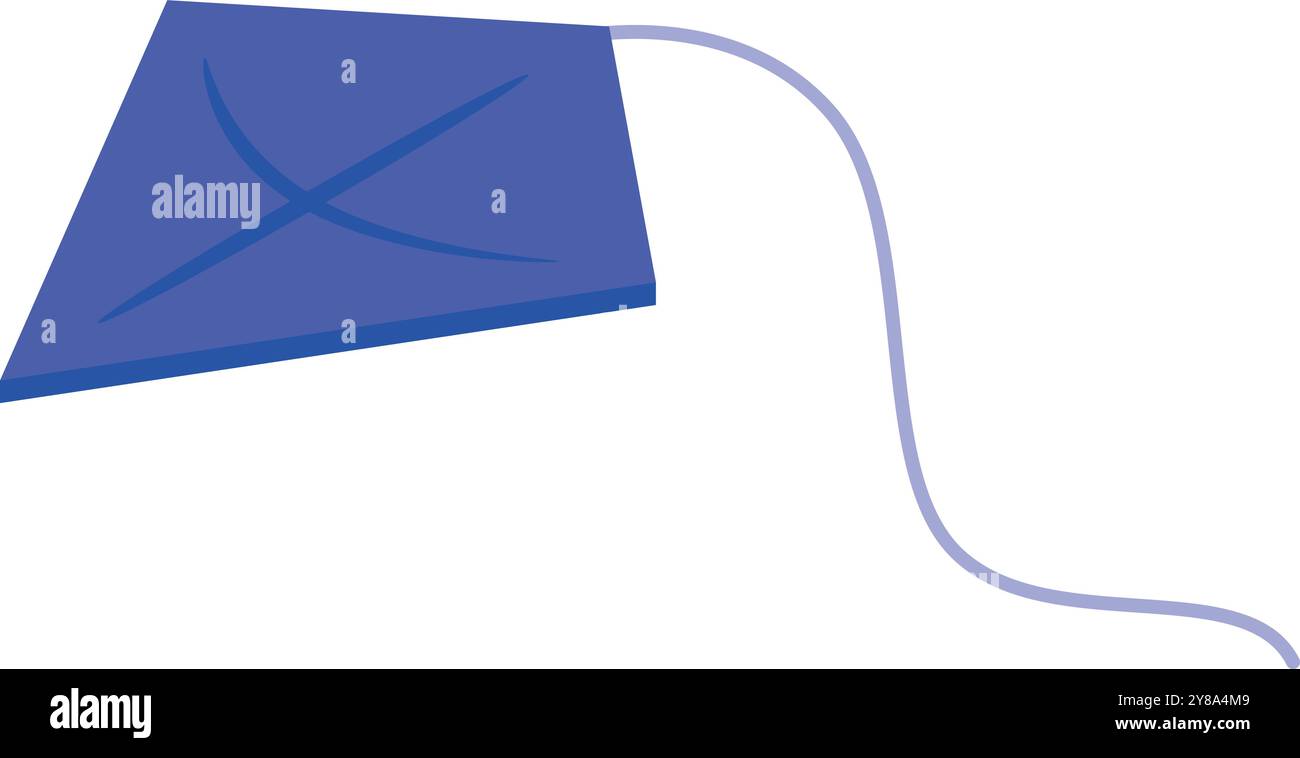 Blue kite is flying in the air, attached to a long string Stock Vector ...