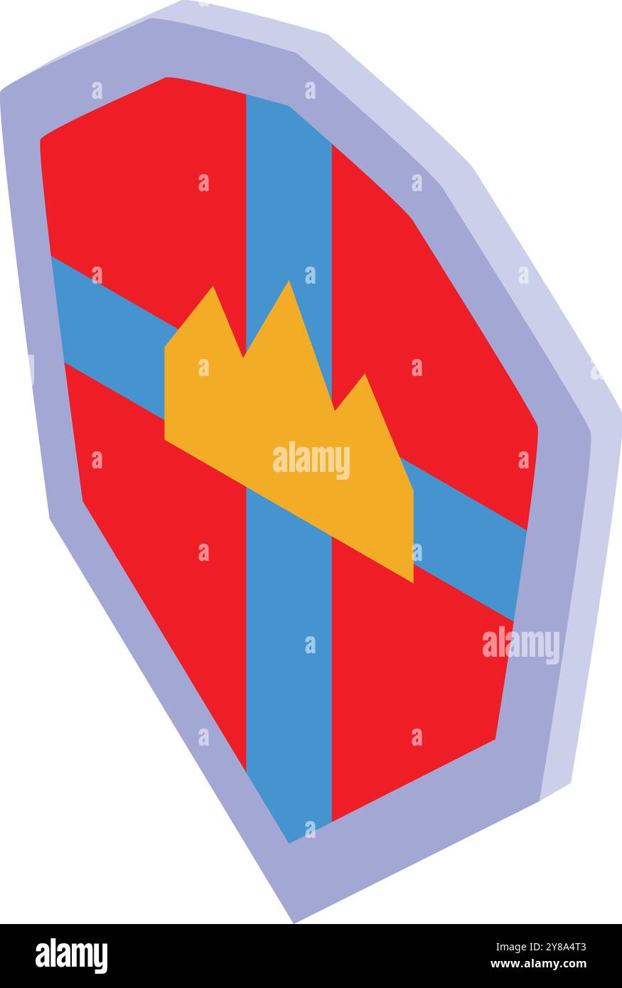 3d isometric medieval shield icon depicting a metal shield with a crown ...