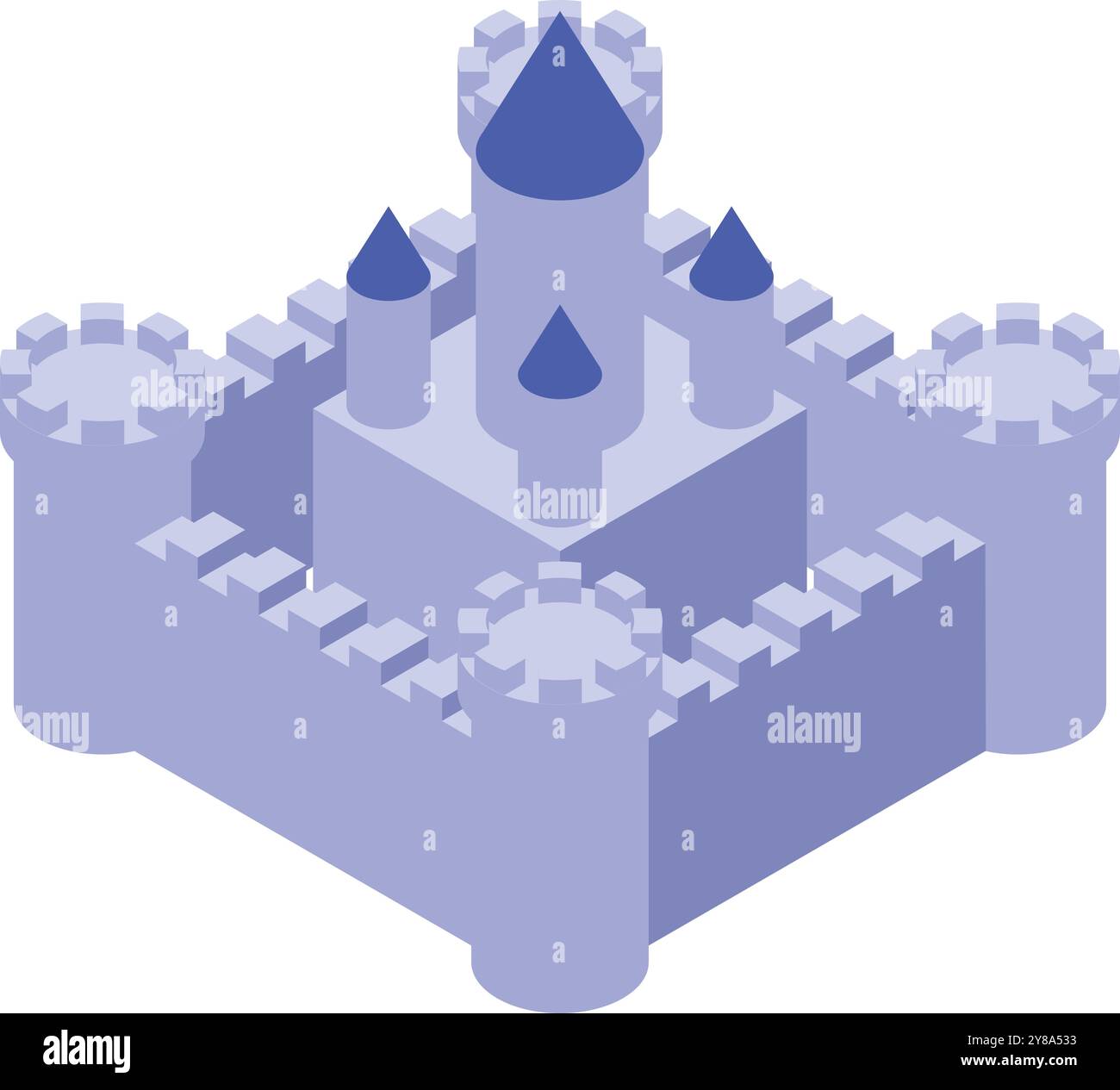 Majestic medieval castle with towers and walls standing on a hilltop ...