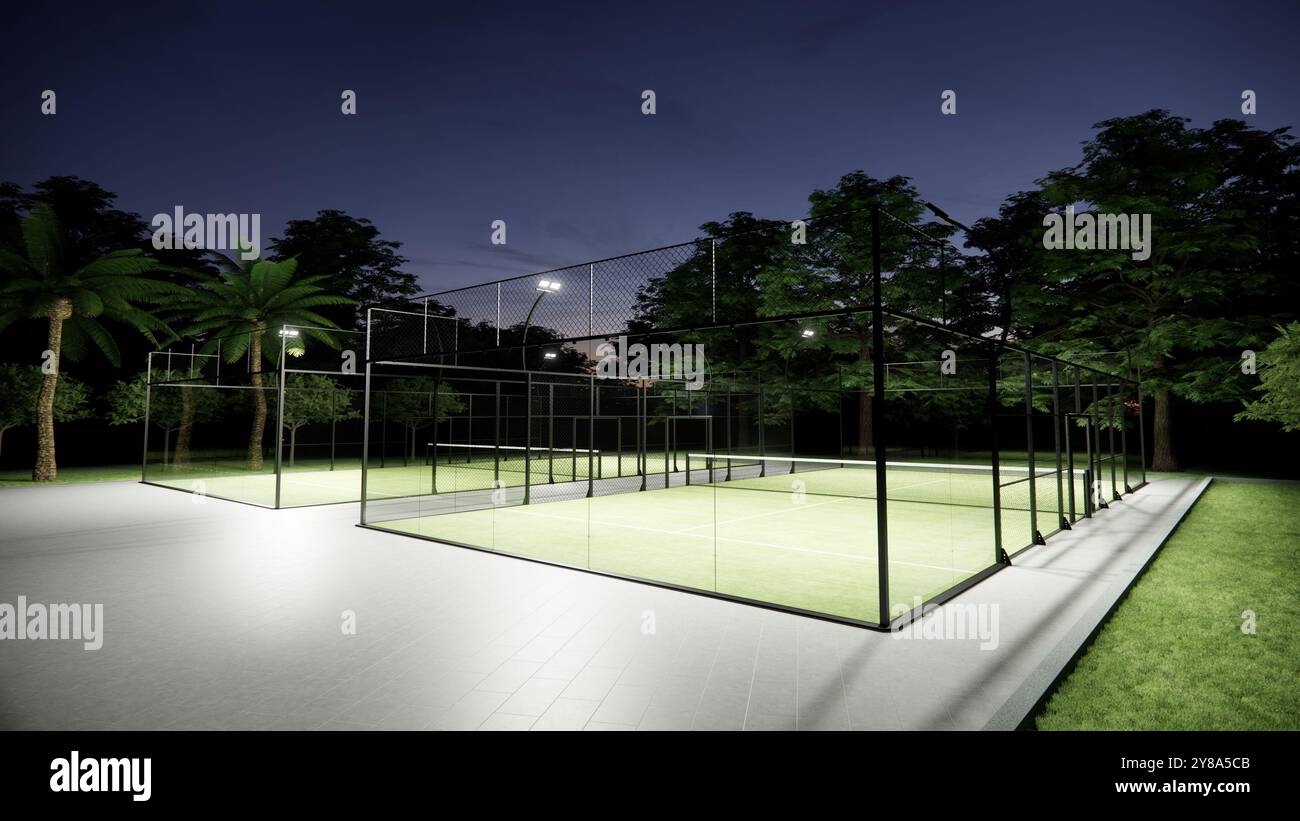night view of outdoor padel tennis court Stock Photo - Alamy