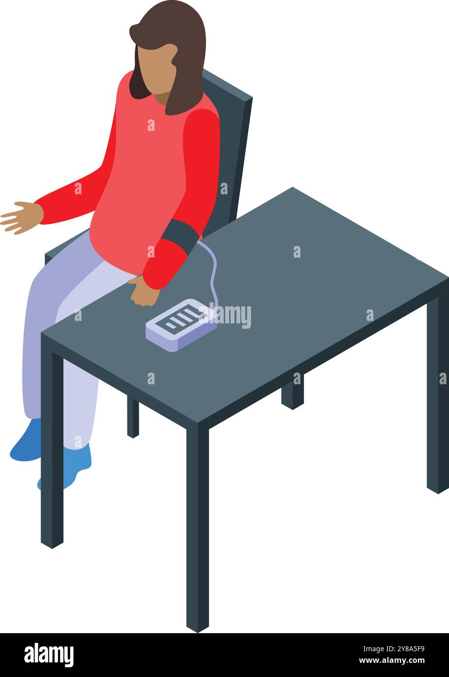 Isometric vector illustration of a woman measuring her blood pressure ...