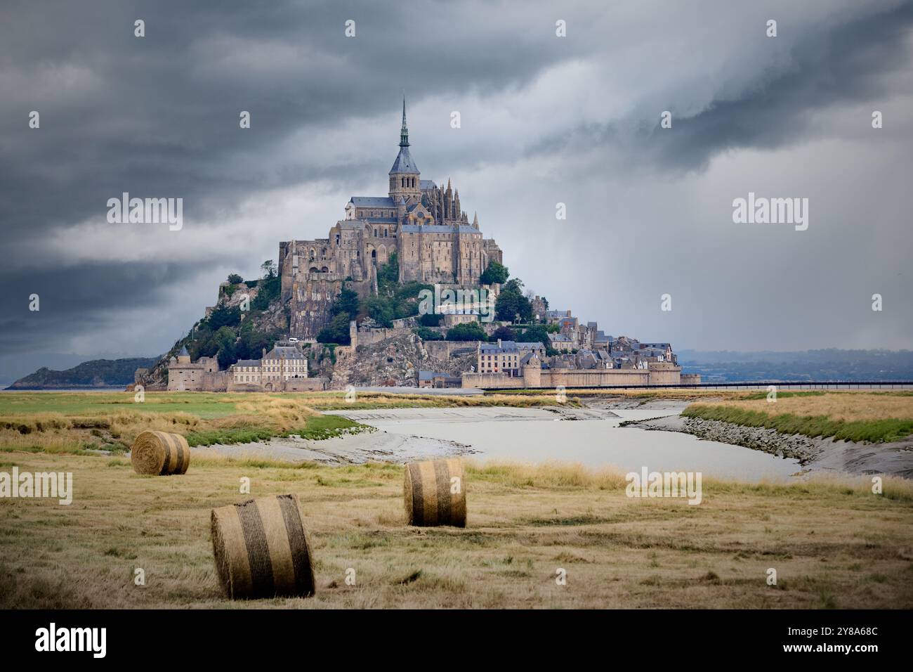 landscape with Le Mont Saint Michel in Normandy, one of the most famous ...