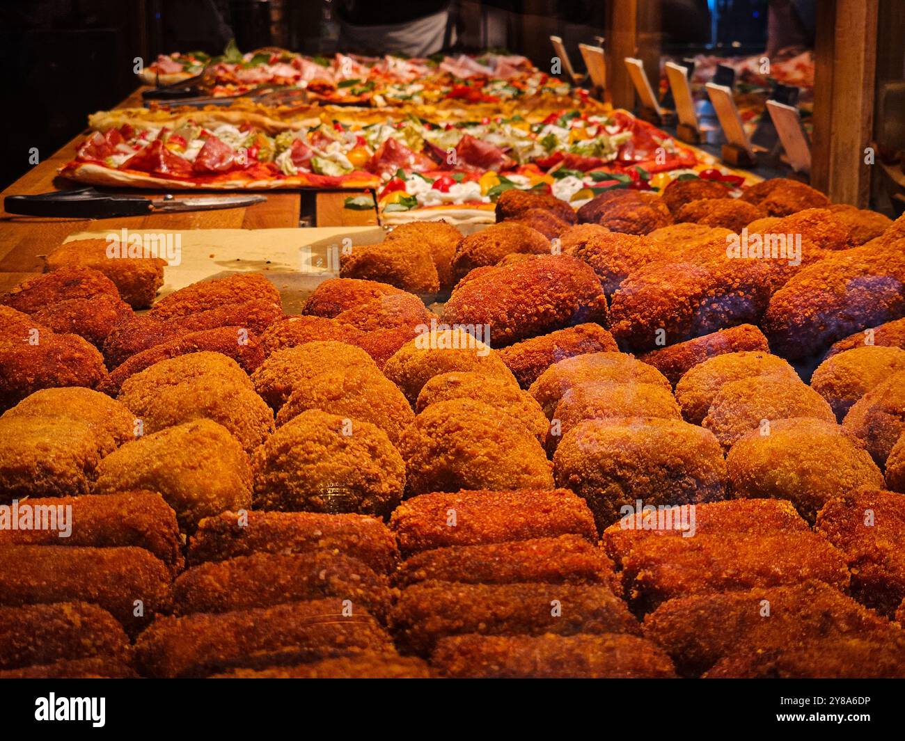 Traditional Fried Snacks and Pizza in a Roman Food Stall Stock Photo ...