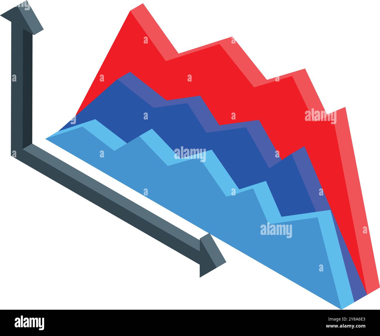 Isometric graph showing different trends with ups and downs, concept of ...