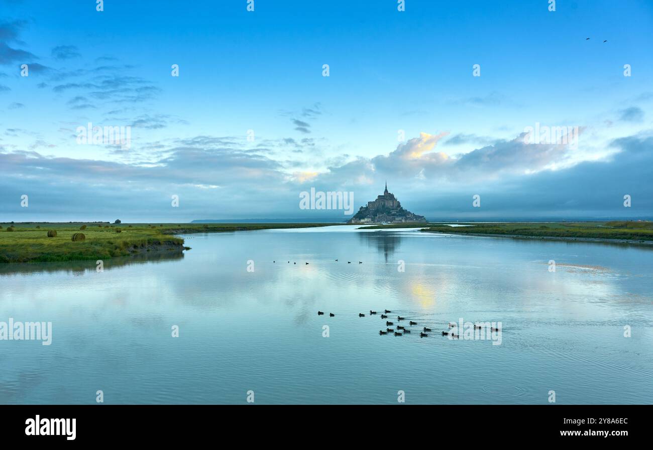 landscape with Le Mont Saint Michel in Normandy, one of the most famous ...