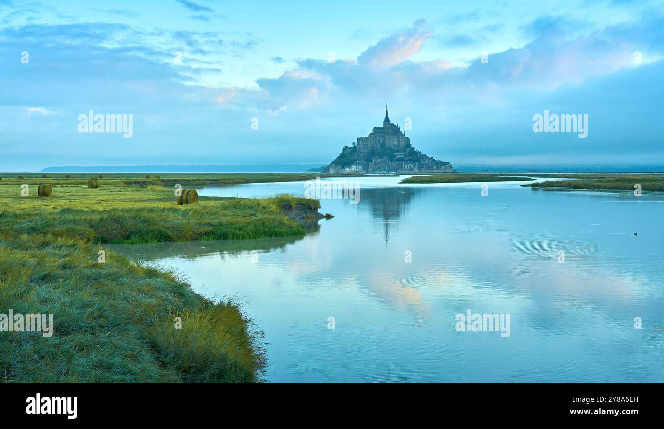 landscape with Le Mont Saint Michel in Normandy, one of the most famous ...