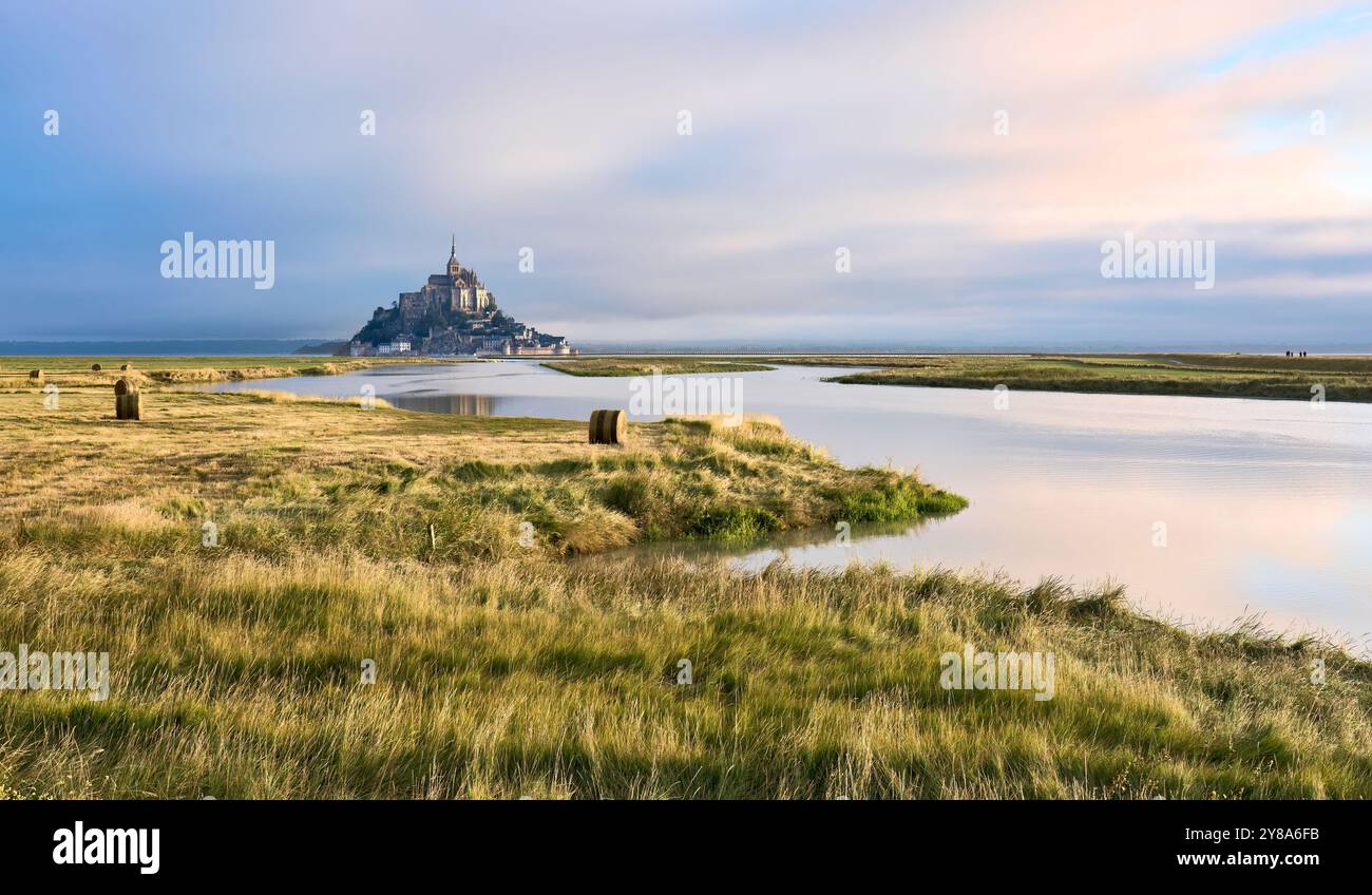 landscape with Le Mont Saint Michel in Normandy, one of the most famous ...
